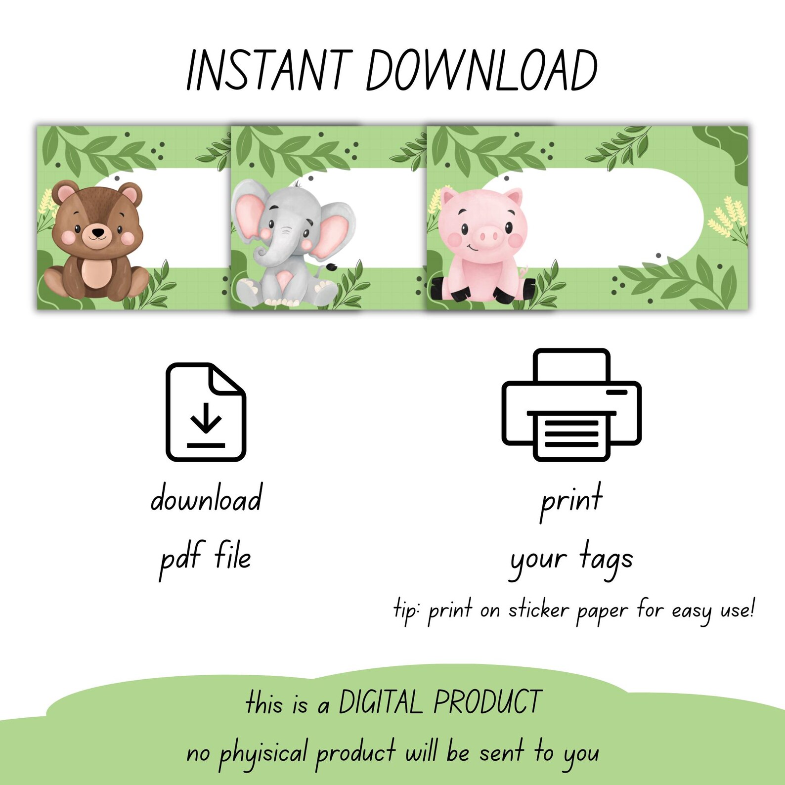 Jungle Animal Name Tags: Printable Safari Labels for Kids (digital ...