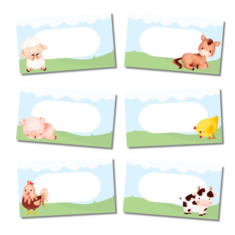 Farm Animal Name Tags: Printable Kids Labels for School, Party (PDF) - Etsy