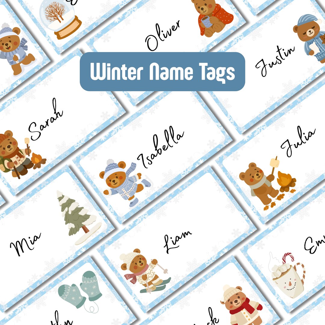 Winter Name Tags Printable | 12 Cute Bear Name Labels | Editable ...