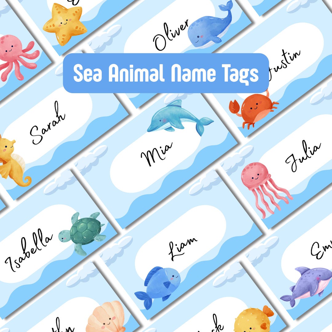 Sea Animal Name Tags: 12 Ocean Designs - Printable, Fillable Pdfs - Etsy