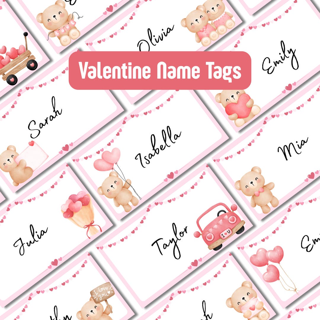 Valentine Name Tags Printable | Cute Bear Valentine Labels | Editable ...