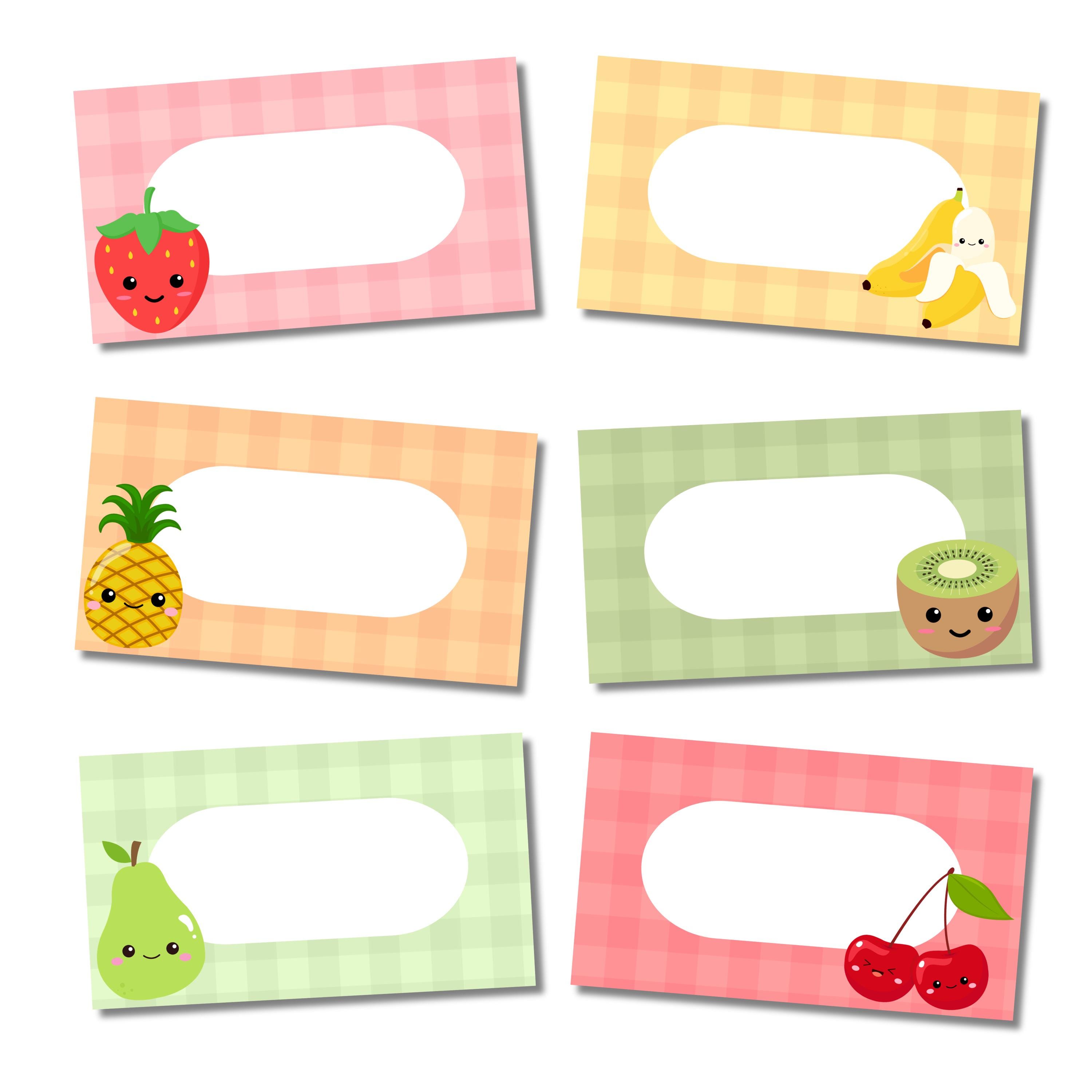 Printable Fruit Labels, Kawaii Theme, Kids Party, School, Instant ...
