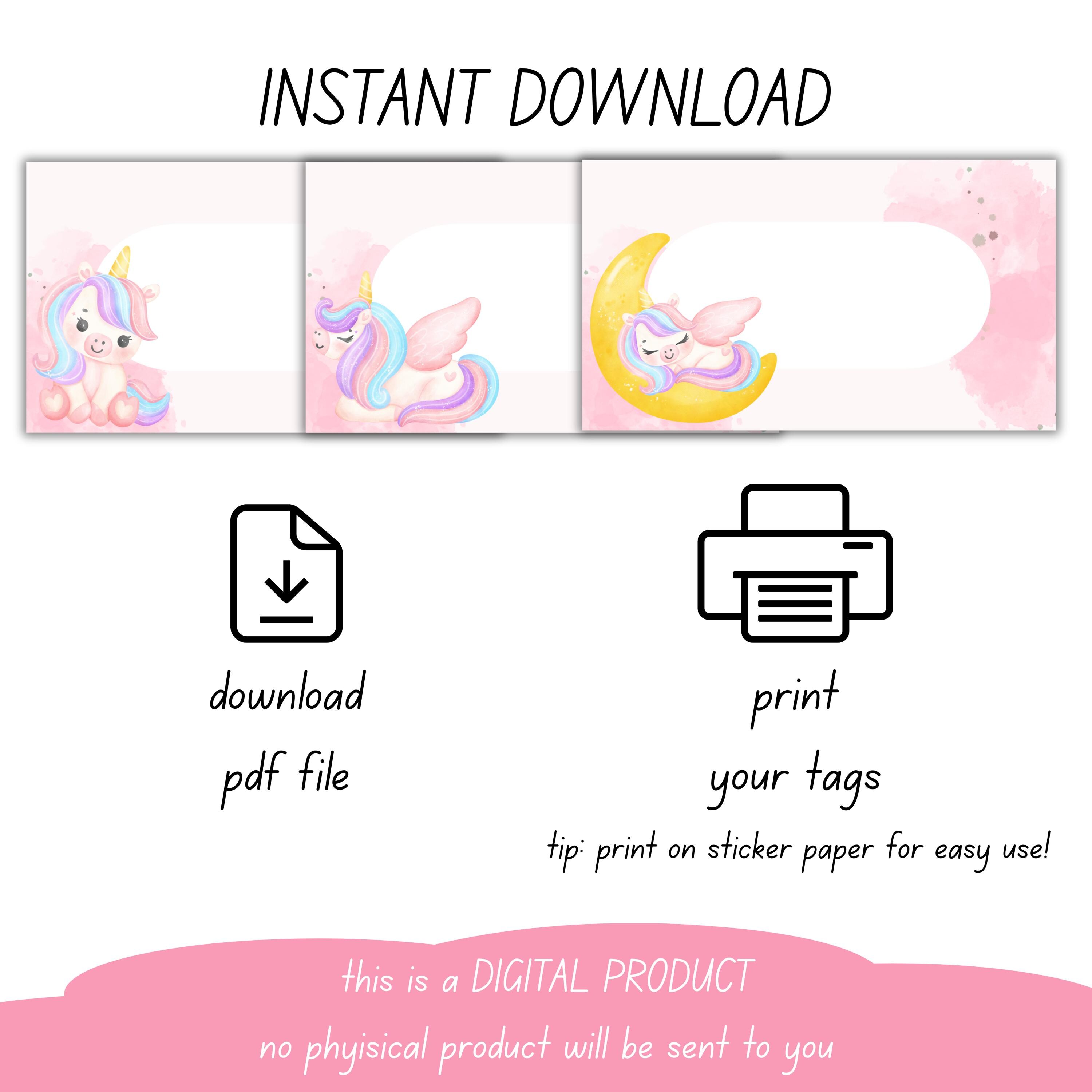 Unicorn Name Tags: Pink Watercolor Labels for Girls (printable PDF ...