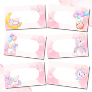 Unicorn Name Tags: Pink Watercolor Labels for Girls (printable PDF ...