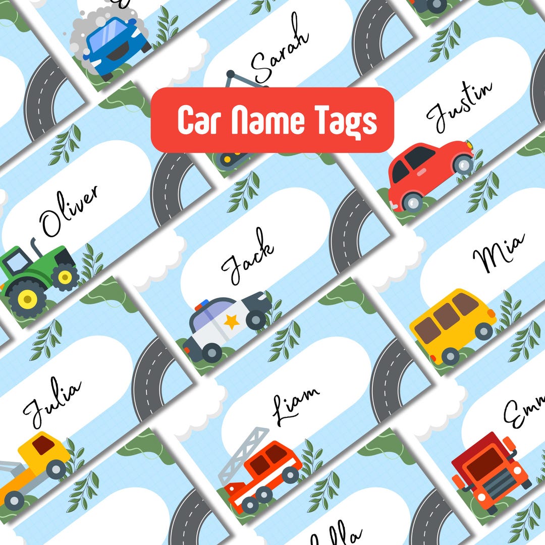 Vehicle Name Tags for Kids: Car-themed, Editable (digital Download) - Etsy