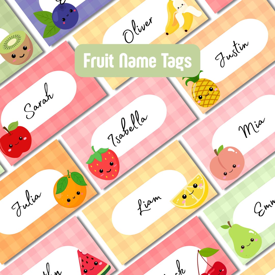 Printable Fruit Labels, Kawaii Theme, Kids Party, School, Instant ...