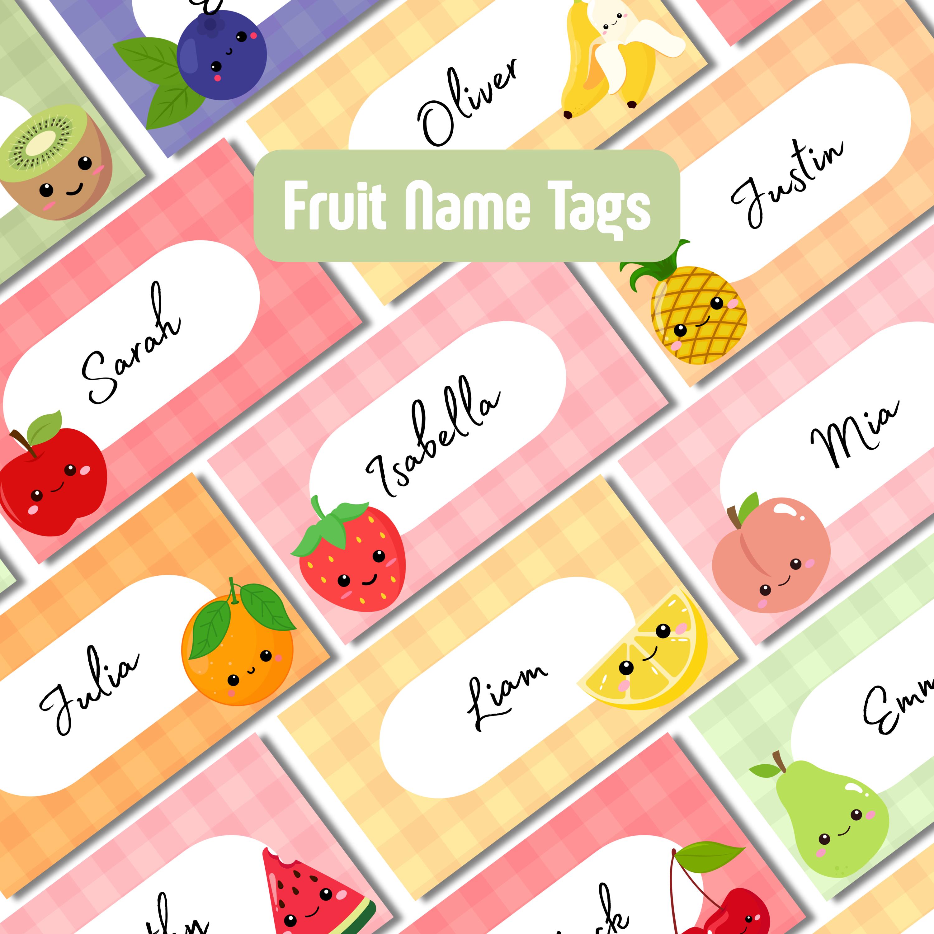 Printable Fruit Labels, Kawaii Theme, Kids Party, School, Instant ...