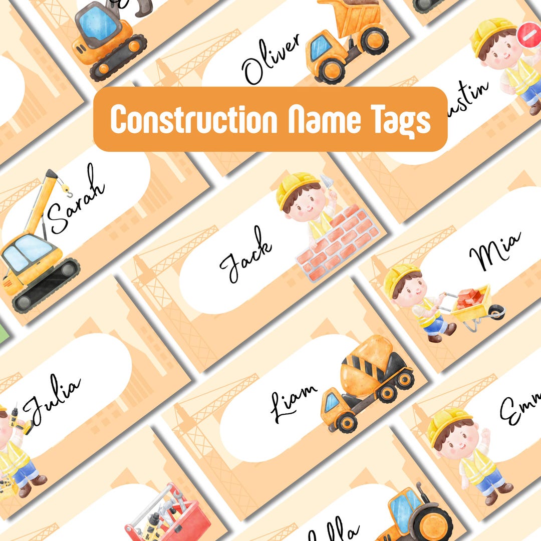 Construction Truck Name Tags: Printable Builder Party Favors (digital ...