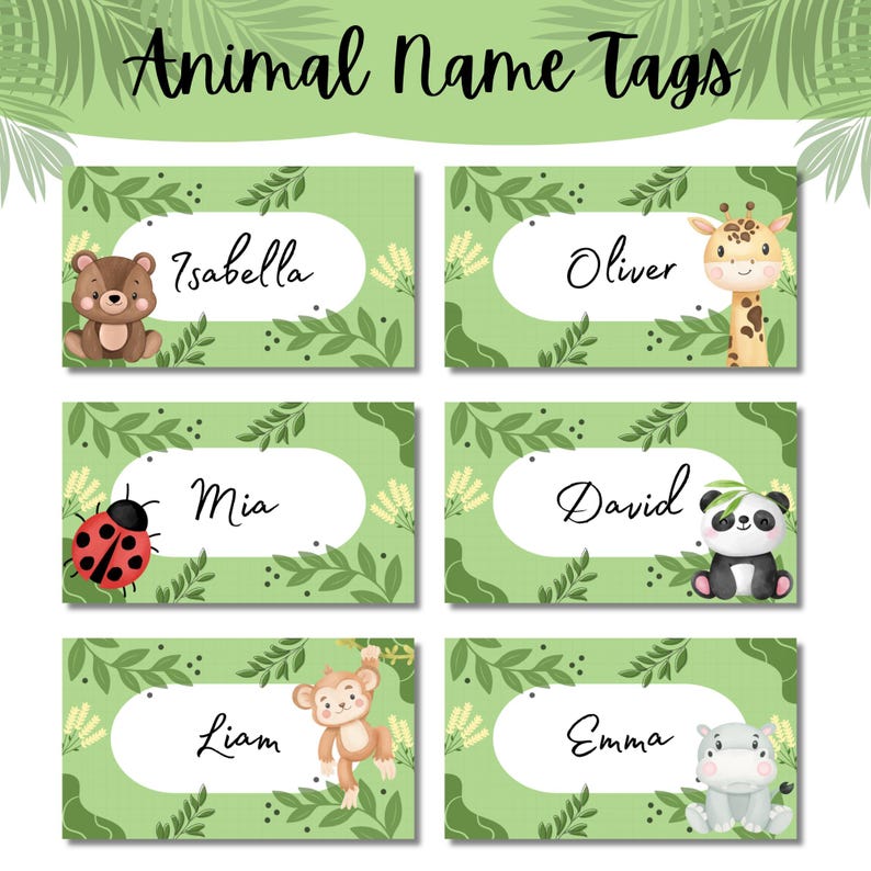 Jungle Animal Name Tags: Printable Safari Labels for Kids (digital ...