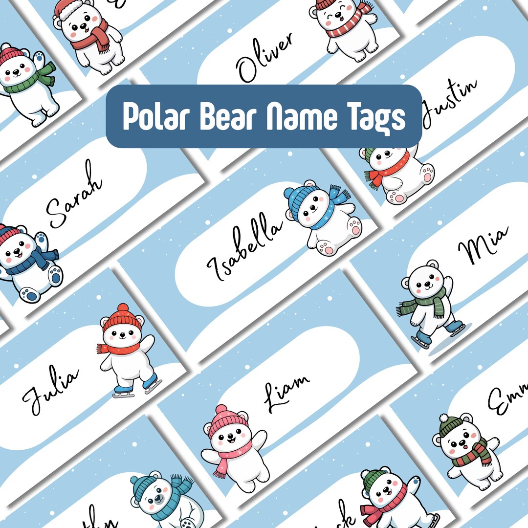 Winter Polar Bear Name Tags | Printable Holiday Place Cards (PDF) - Etsy