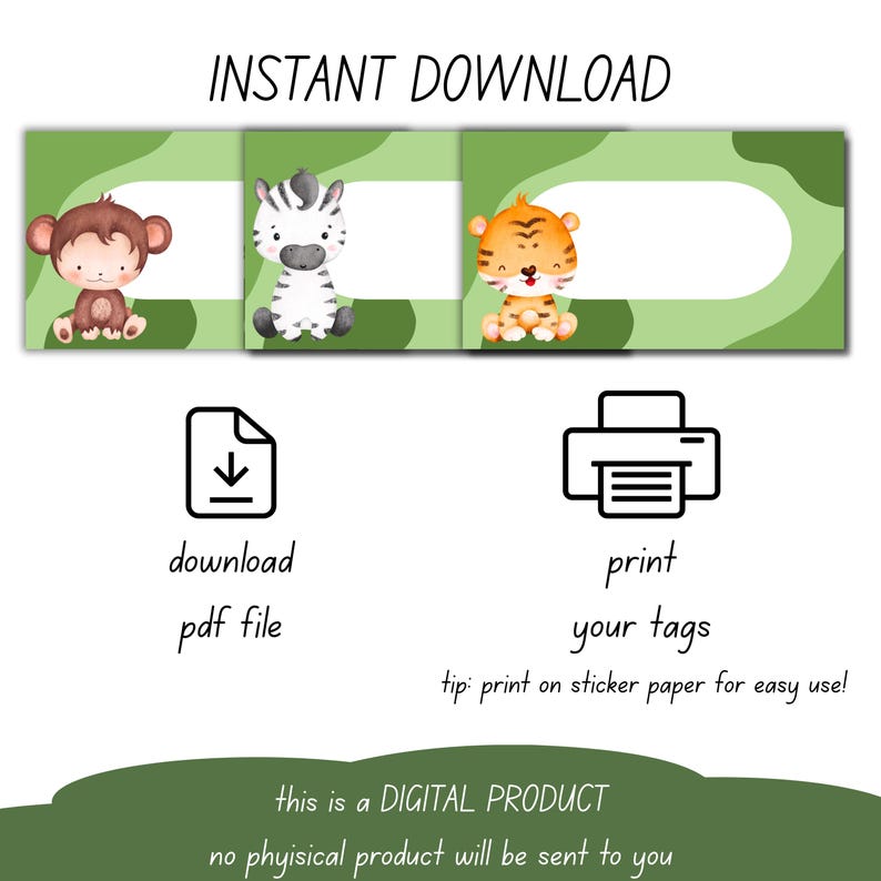 Safari Animal Name Tags: Classroom Labels, Party Stickers (printable ...