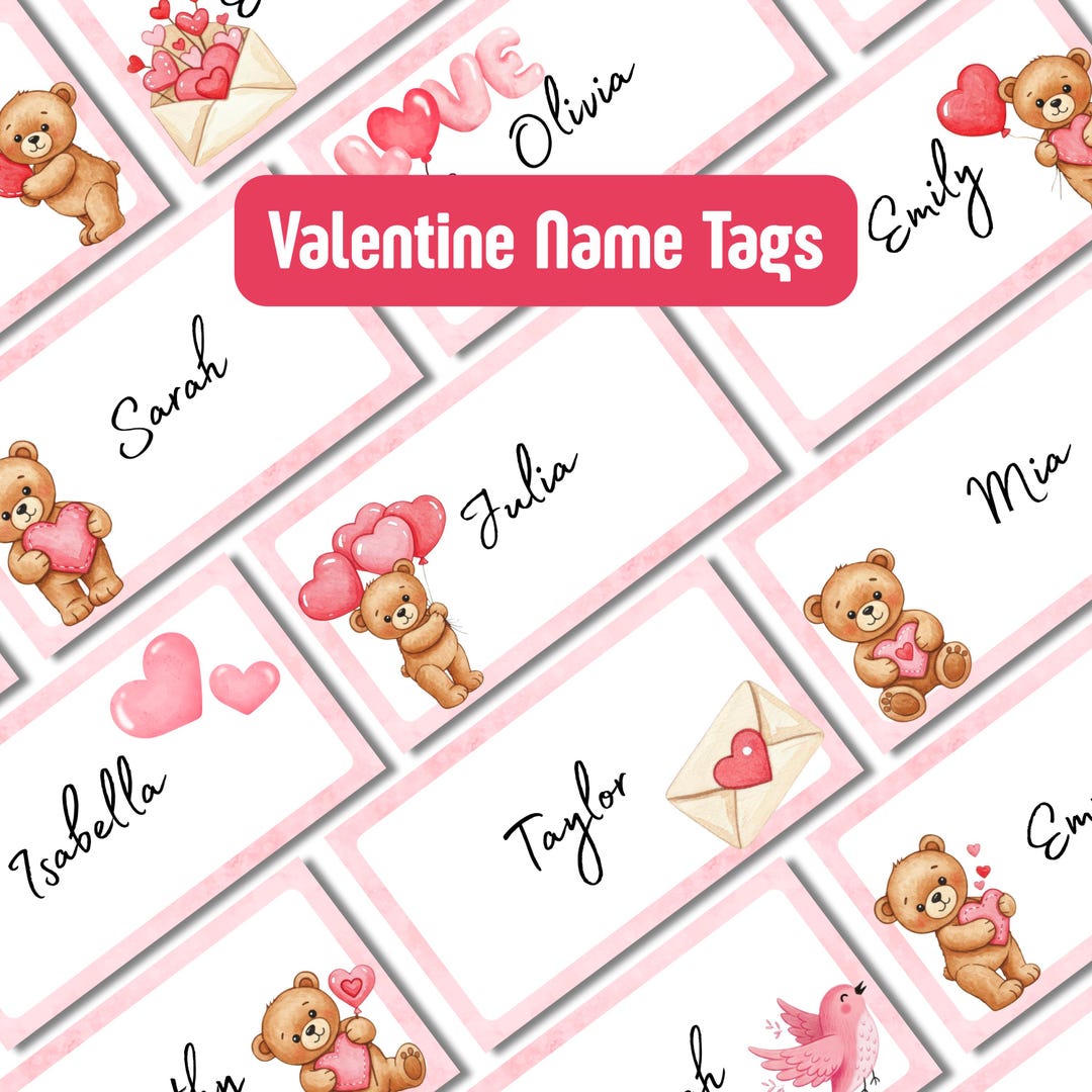 Teddy Bear Valentine Name Tags | Printable, Editable (digital Download ...