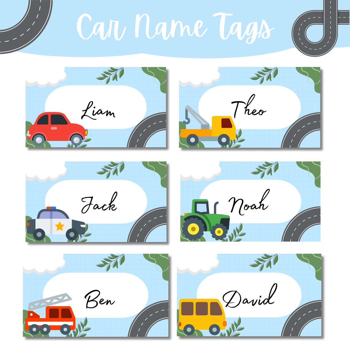 Vehicle Name Tags for Kids: Car-themed, Editable (digital Download) - Etsy
