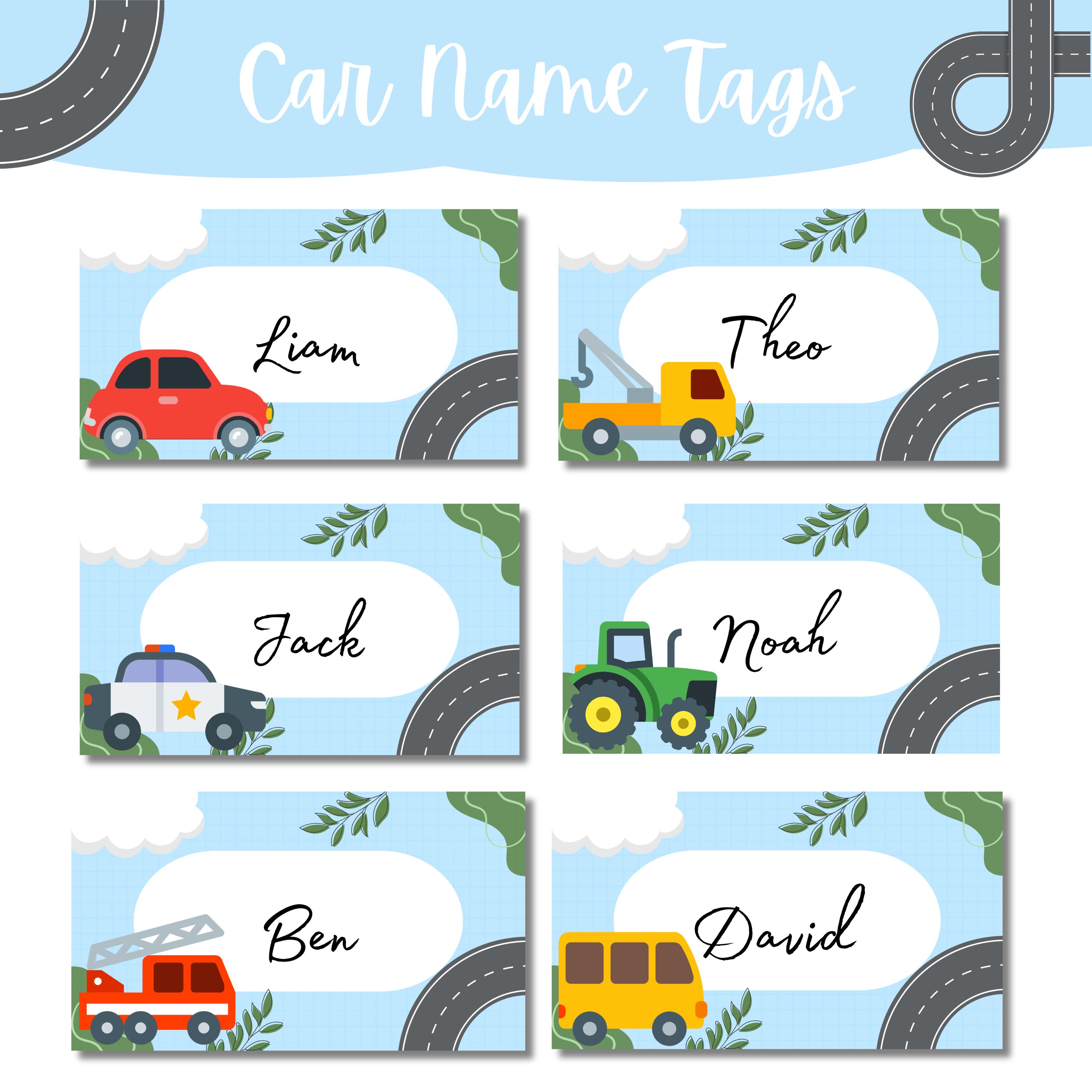 Vehicle Name Tags for Kids: Car-themed, Editable (digital Download) - Etsy