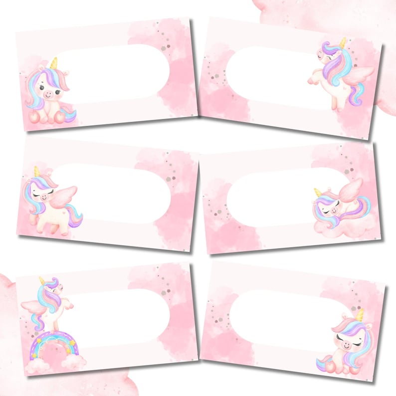 Unicorn Name Tags: Pink Watercolor Labels for Girls (printable PDF ...