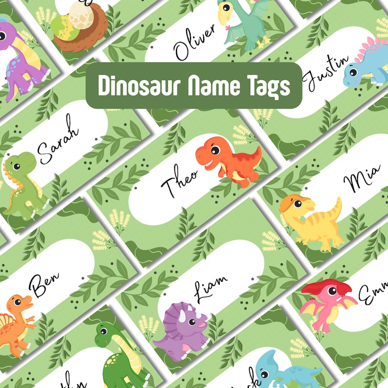 Cute Dinosaur Name Tags - Etsy