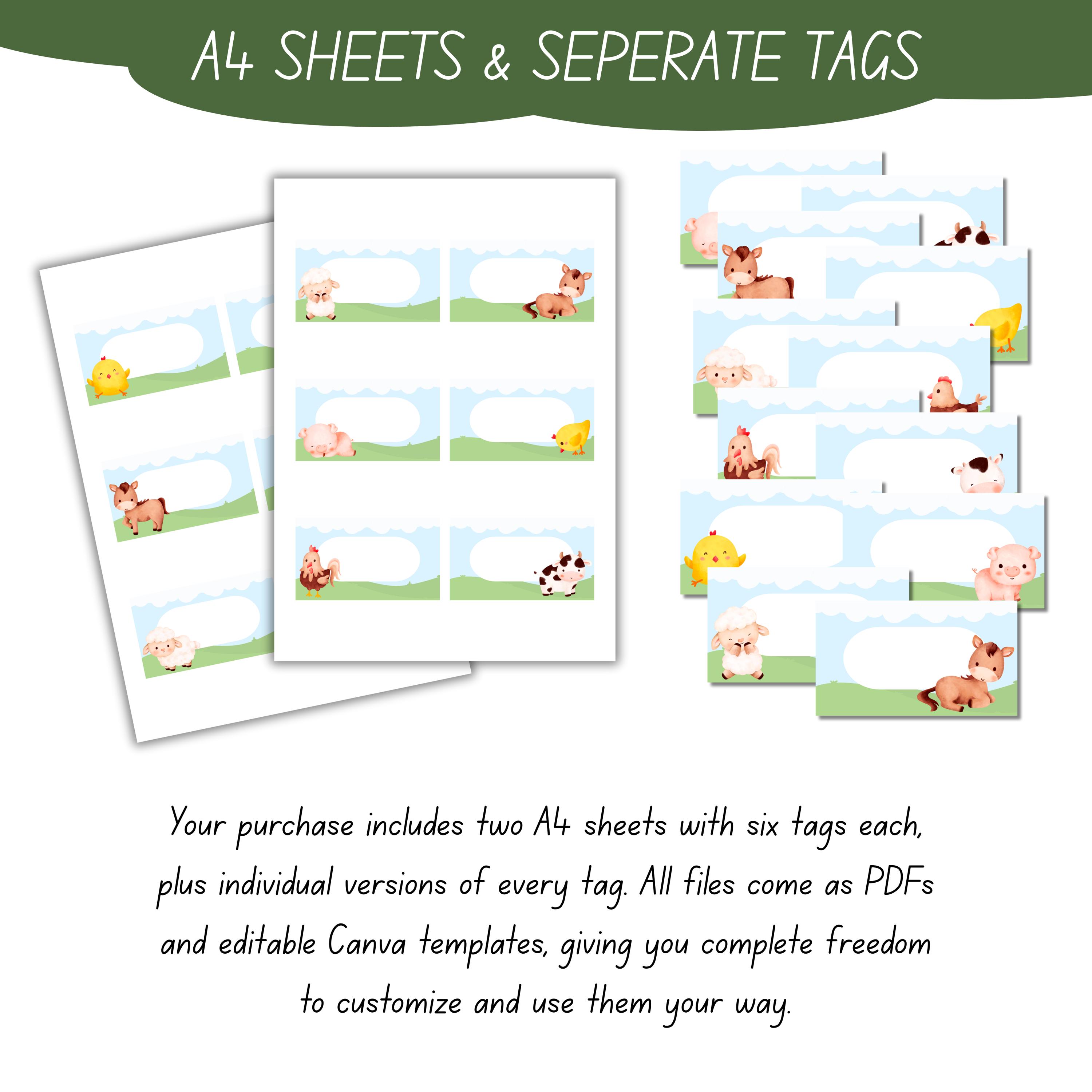 Farm Animal Name Tags: Printable Kids Labels for School, Party (PDF) - Etsy