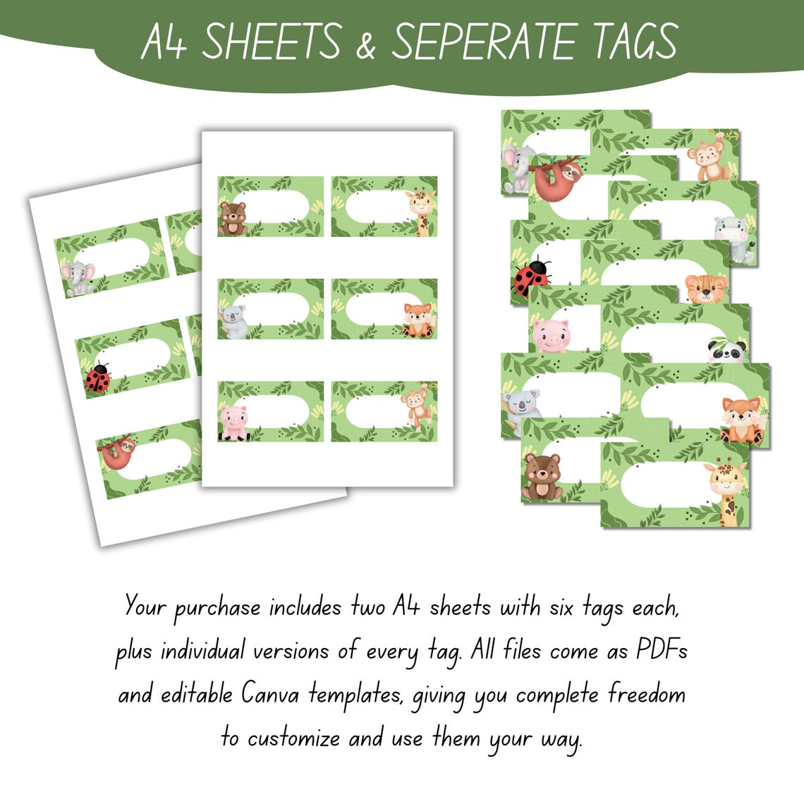 Jungle Animal Name Tags: Printable Safari Labels for Kids (digital ...