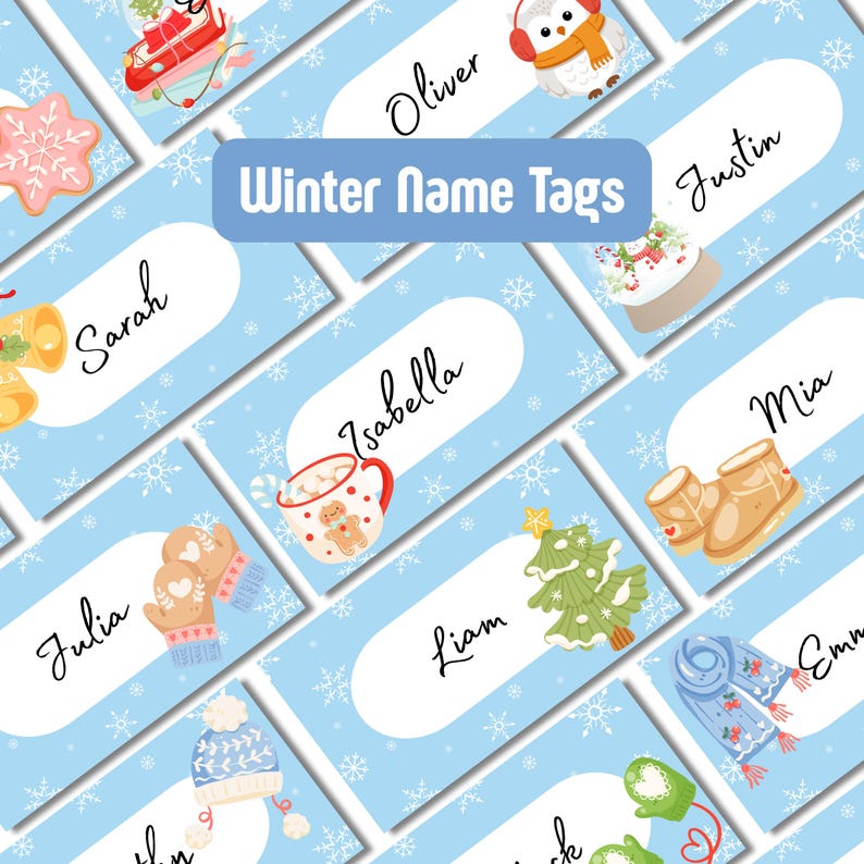 12 Printable Winter Name Tags | Classroom Labels (digital Download) - Etsy