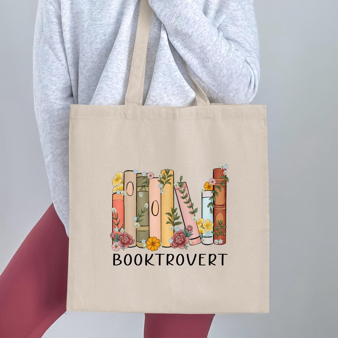Booktrovert Tote Bag, Floral Book Design, Book Lover Gift - Etsy
