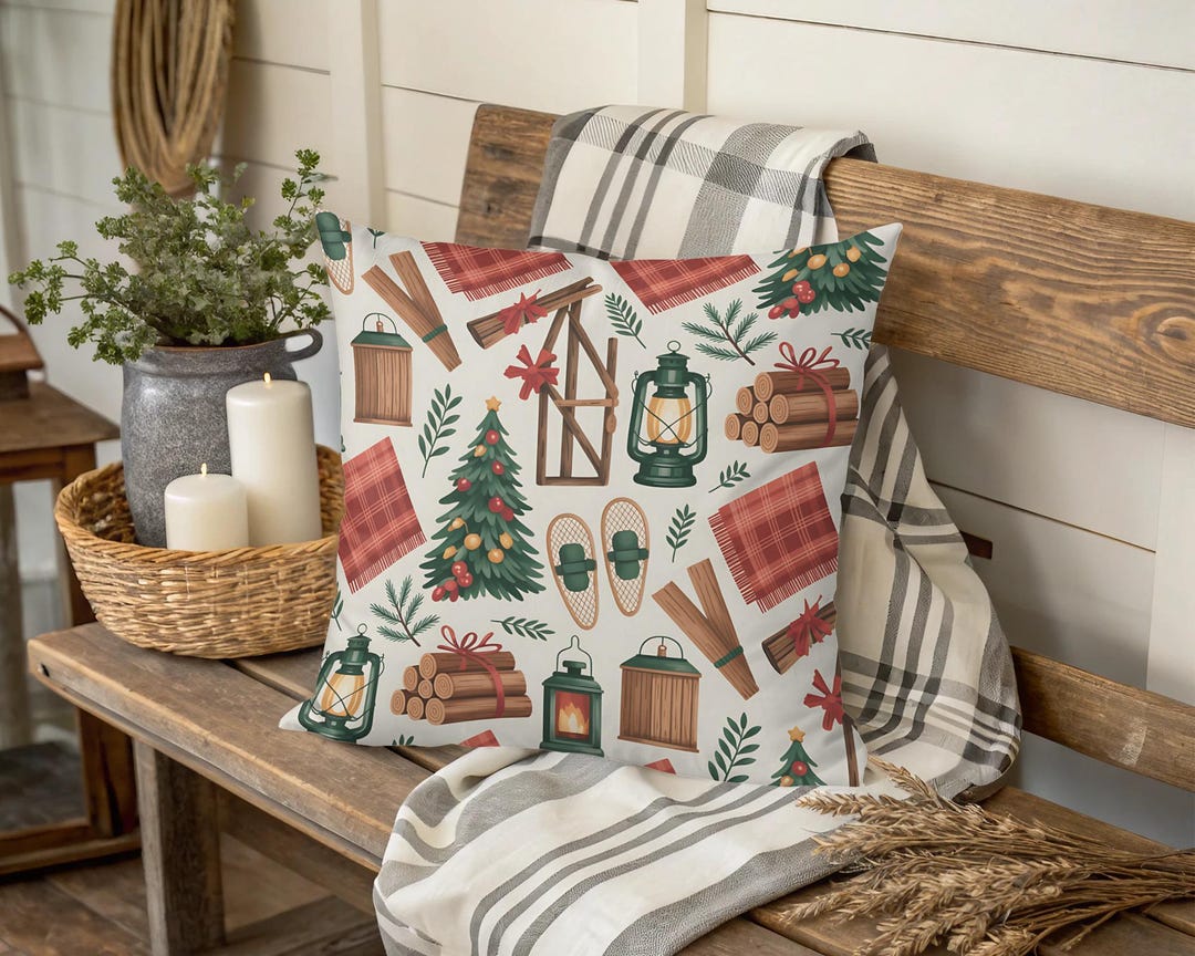 Rustic Cabin Christmas Pillow: Cozy Holiday Home Decor - Etsy
