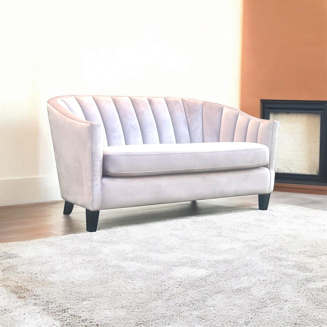 Stylish Pink Velvet Tub Couch 2 -seater Sofa - Drop Arm Design for Home ...