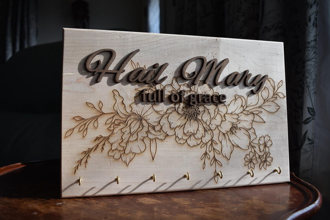 Rosary Hanger Wall Decor Catholic Gift Floral Rosary Board Religious ...