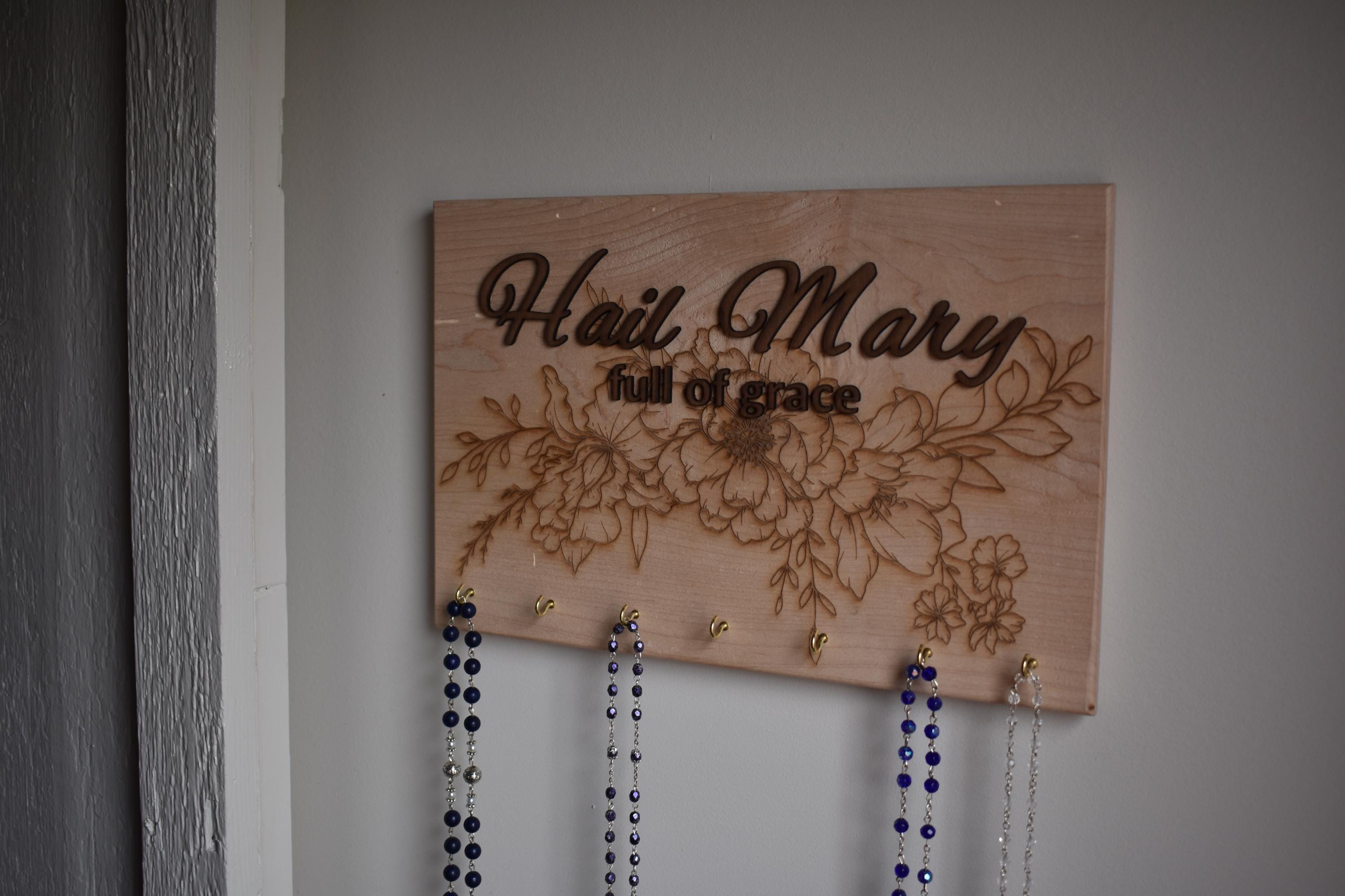 Rosary Hanger Wall Decor Catholic Gift Floral Rosary Board Religious ...