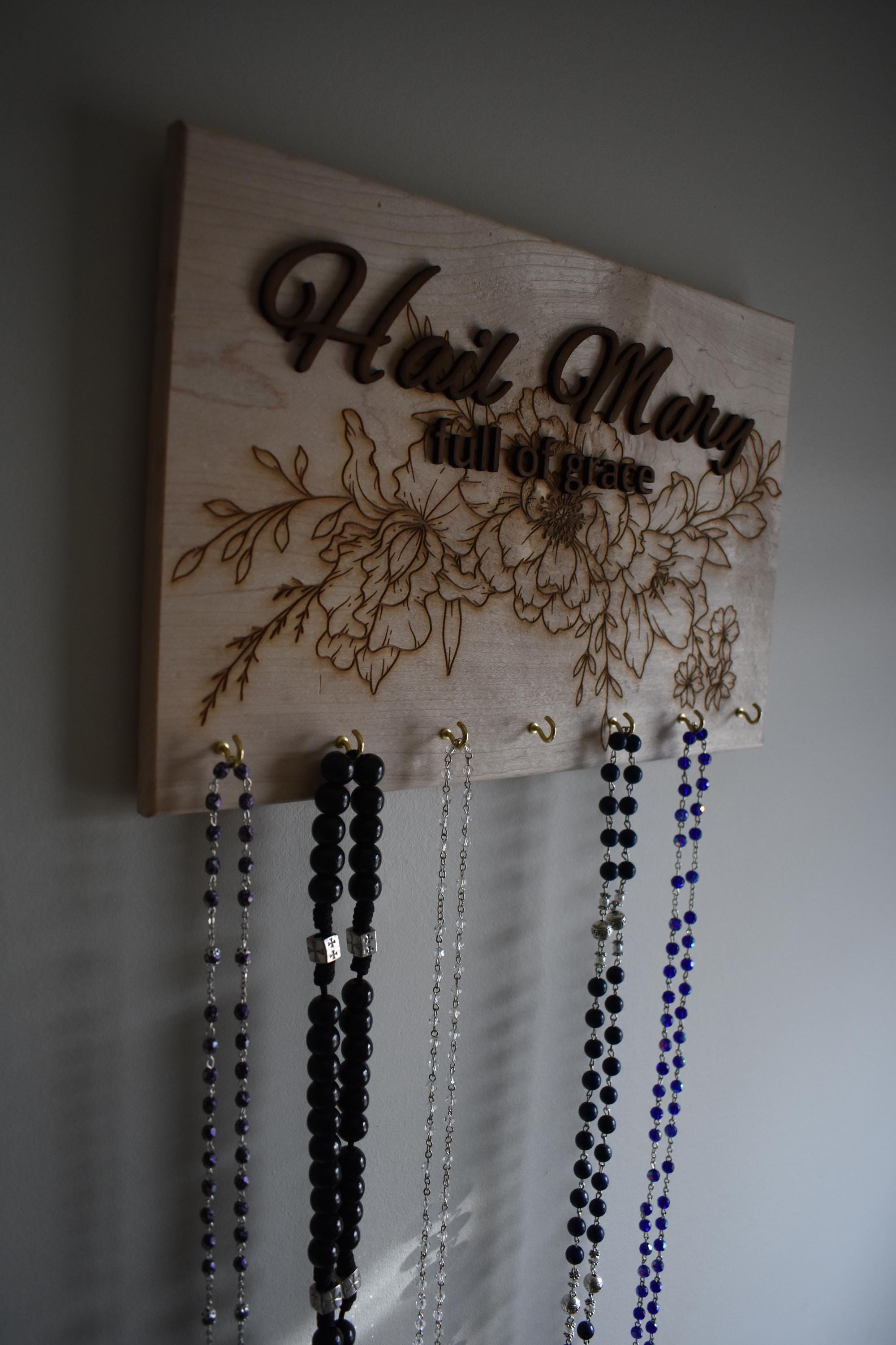 Rosary Hanger Wall Decor Catholic Gift Floral Rosary Board Religious ...