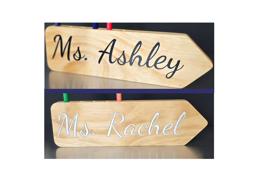 Personalized Pencil Name Plate With Pen & Pencil Holder: Teacher Desk ...