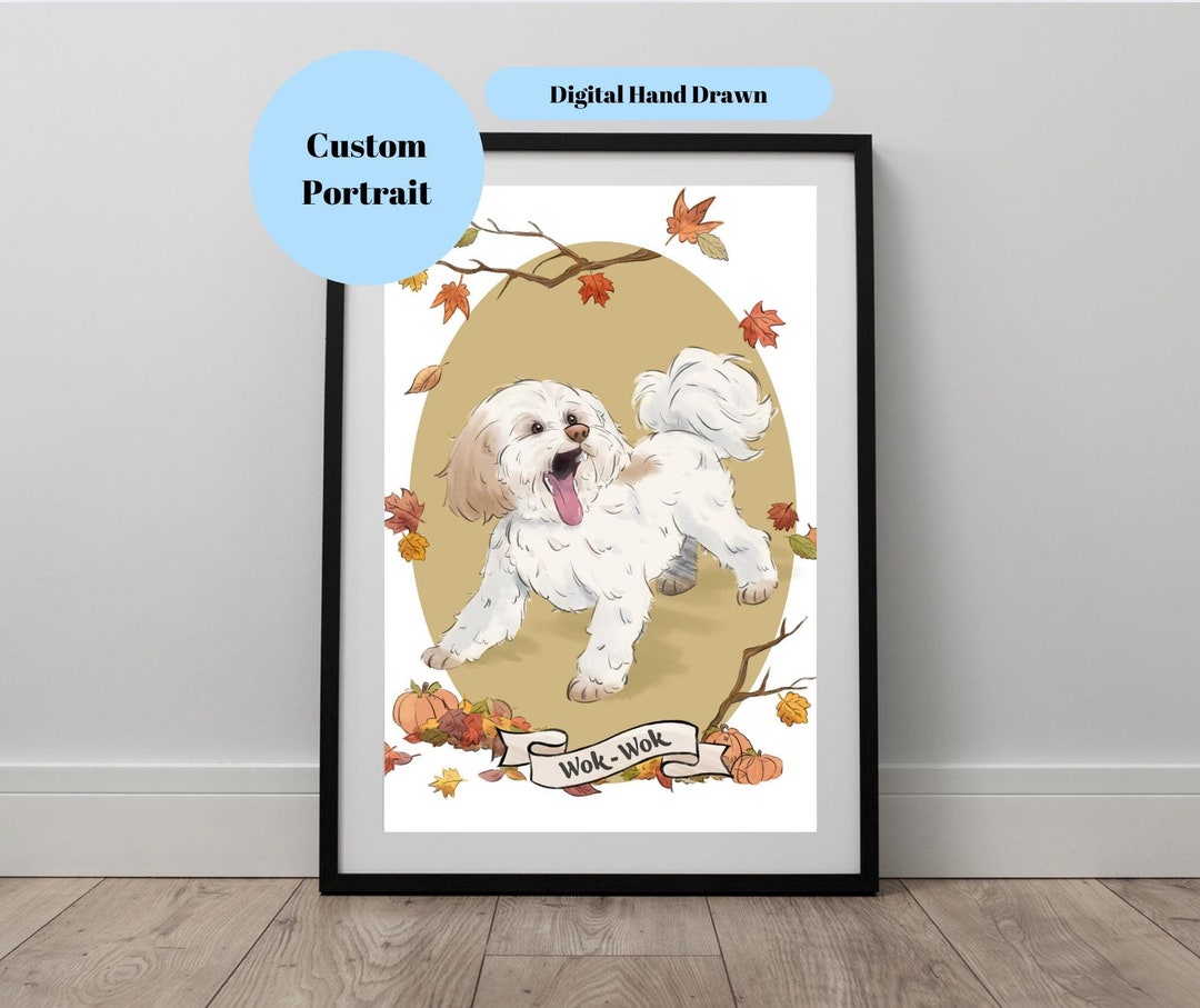 Custom Pet Portrait, Personalized Pet Portrait, Dog Pet Illustration ...
