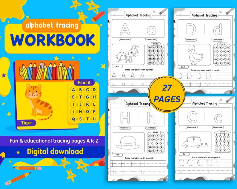 Alphabet Tracing Workbook: Preschool Handwriting Practice (digital PDF ...