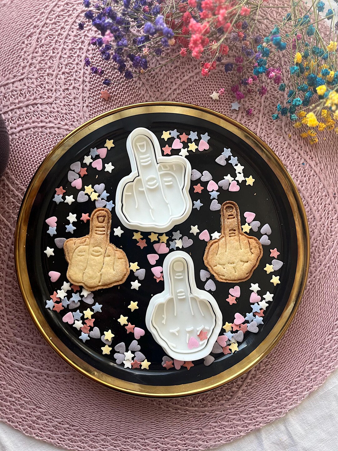 Middle finger cookie cutter and stamp, Funny rude cookie mold, Swear ...