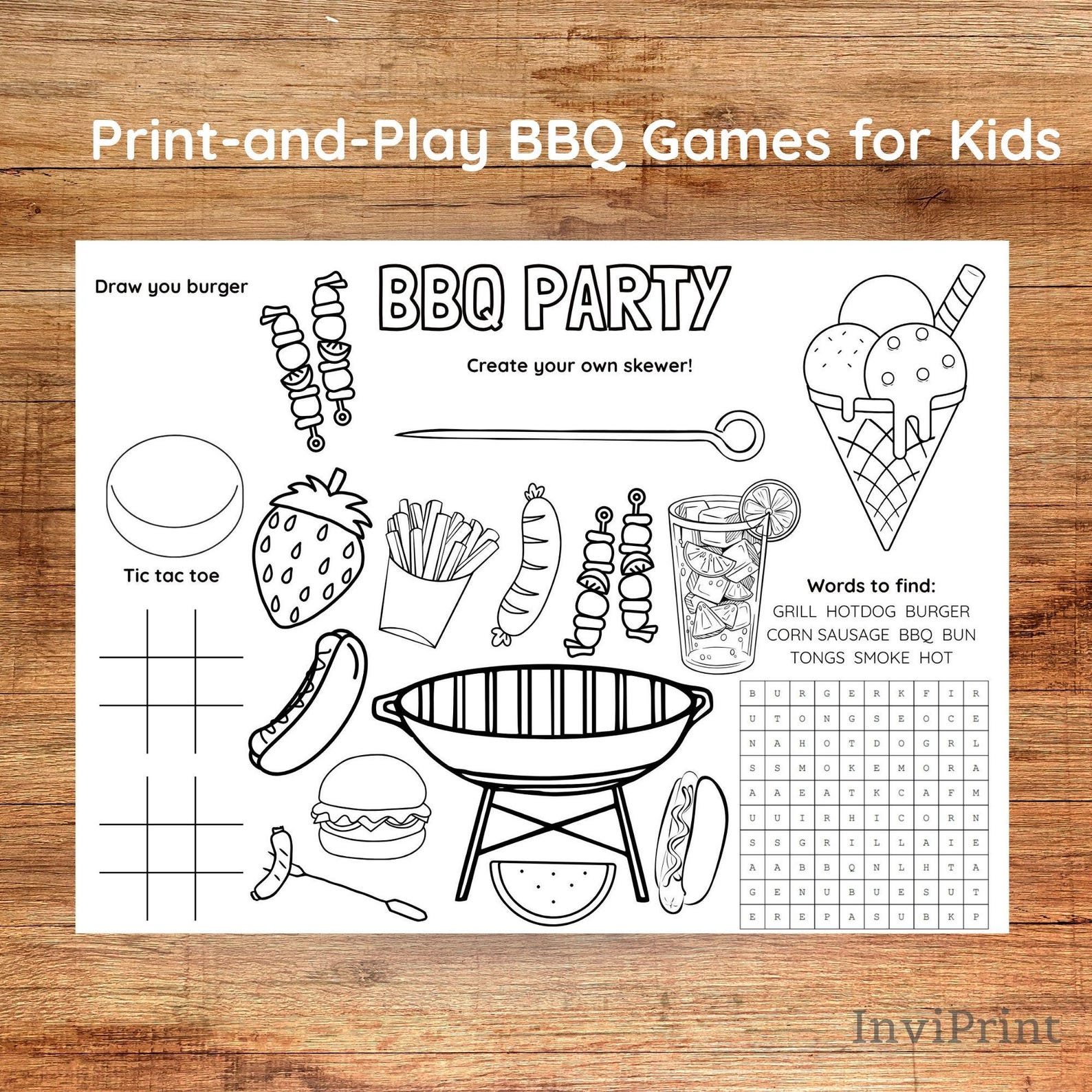 BBQ Party Activity Sheet BBQ Theme Birthday Party Favor Barbeque ...