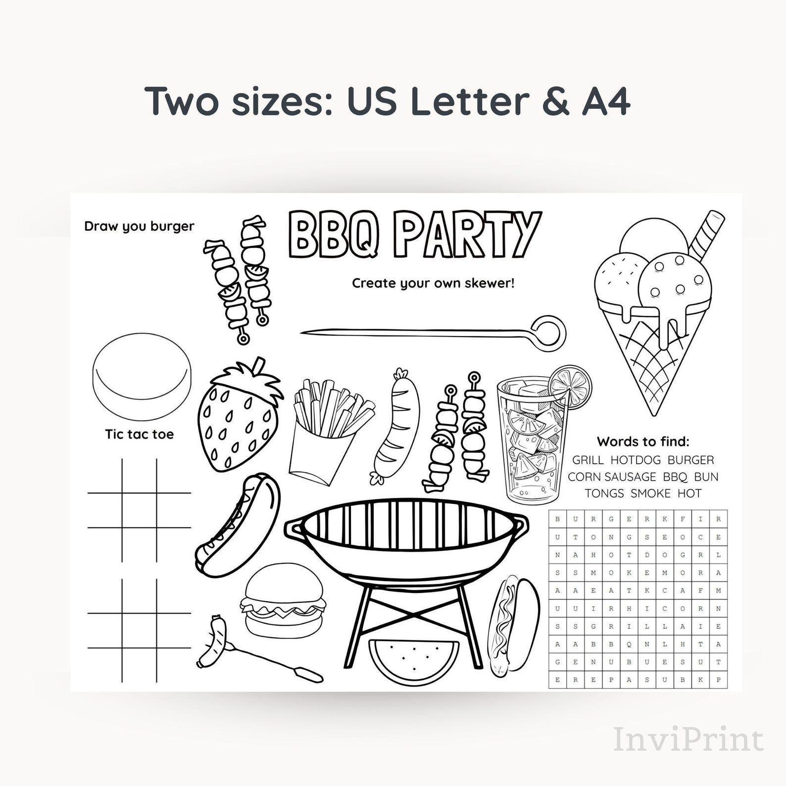 BBQ Party Activity Sheet BBQ Theme Birthday Party Favor Barbeque ...