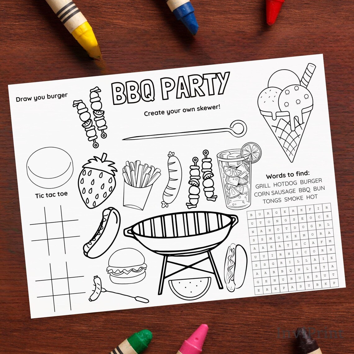 BBQ Party Activity Sheet BBQ Theme Birthday Party Favor Barbeque ...