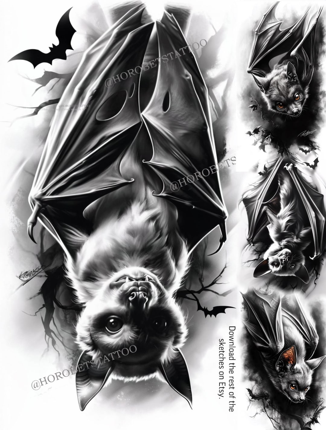 Bat Tattoo Sketch – High-resolution Digital Artwork - Etsy