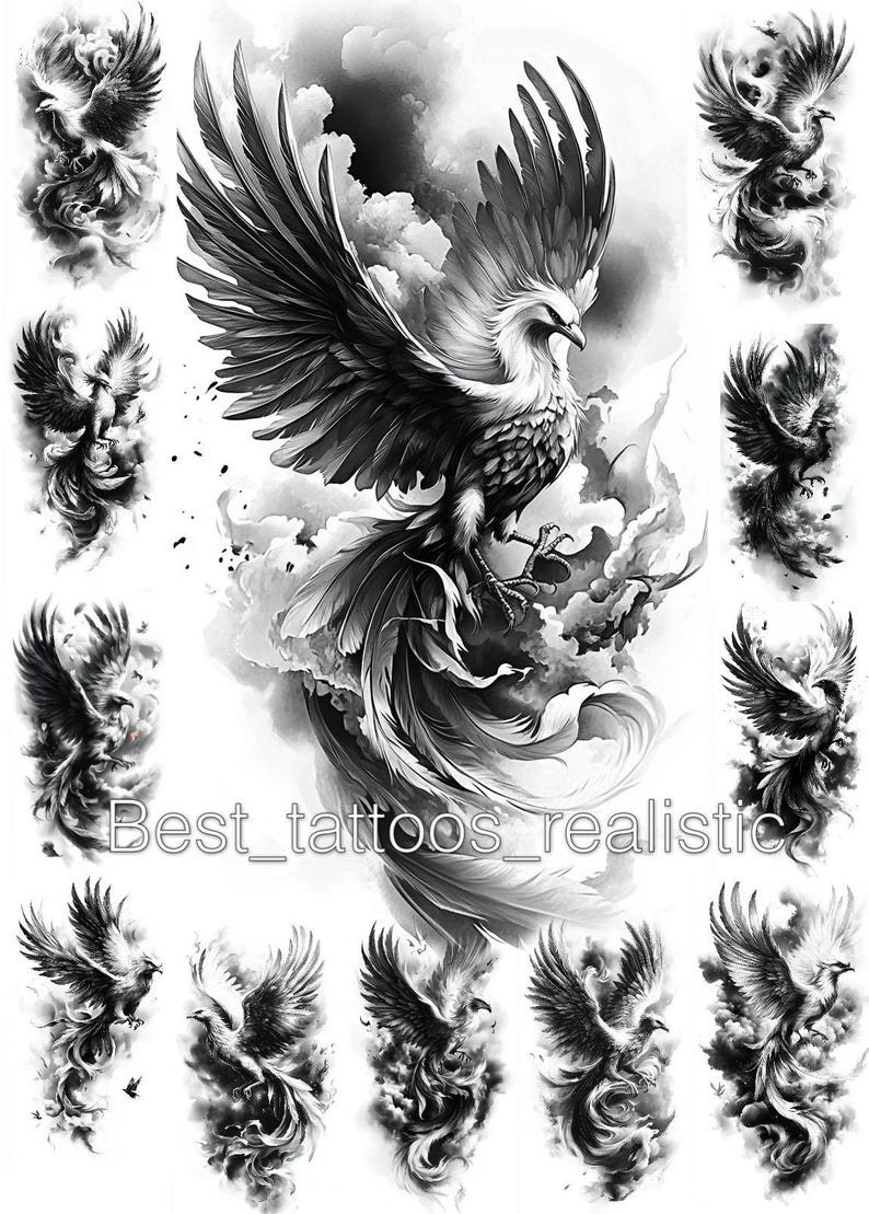 Minimal Phoenix Tattoo Design – Elegant Black and White Concept - Etsy