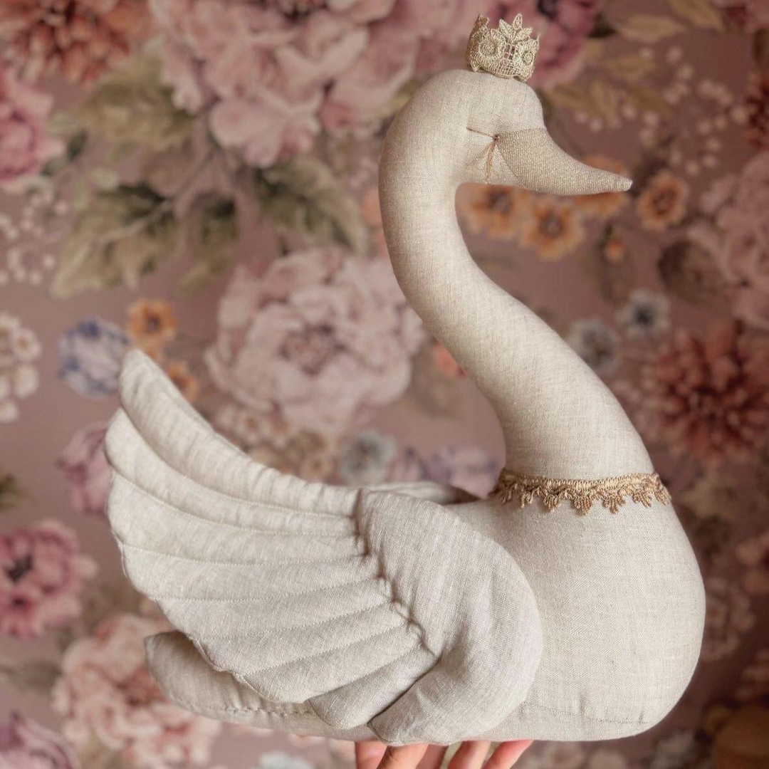 Linen Swan With Crown-handmade Standing Swan Decoration, Elegant Boho ...