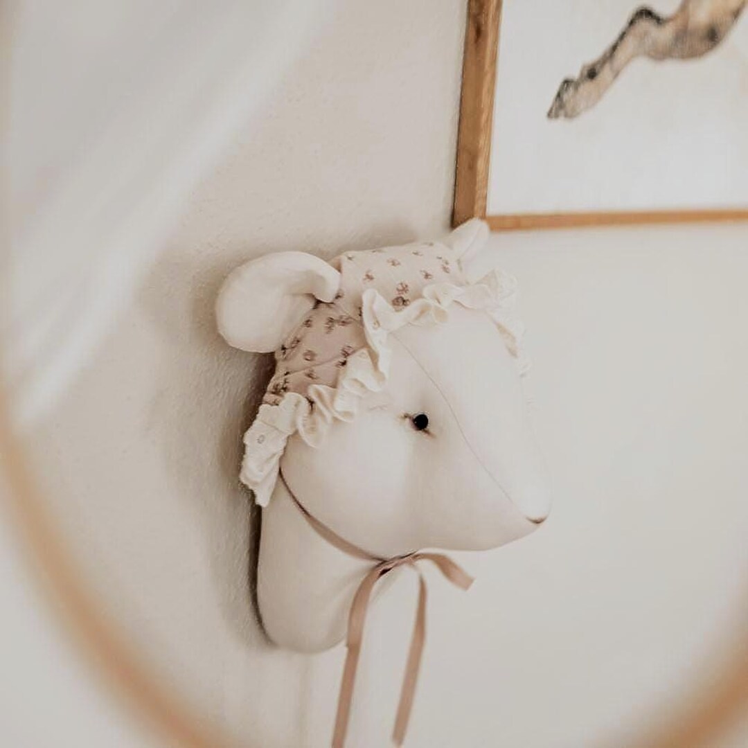 Mouse Linen in a Frilly Bonnet- Wall Hanging, Nursery Decor, Baby Decor ...