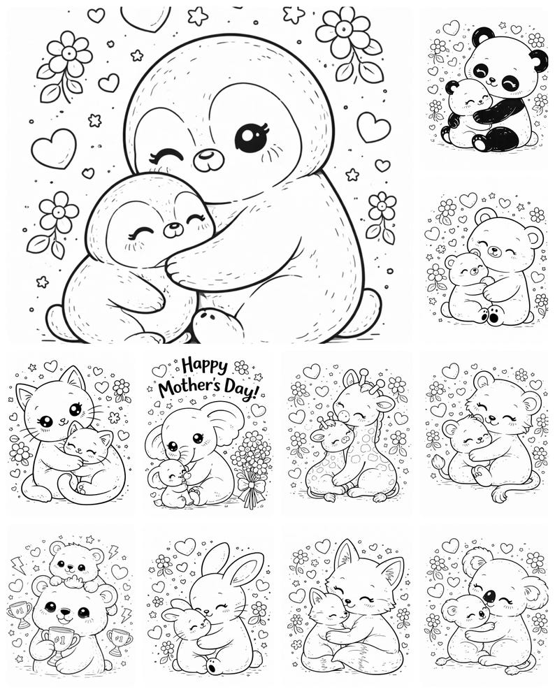Mother’s Day Coloring Pages Printable – Mom & Baby Animals – Cute ...