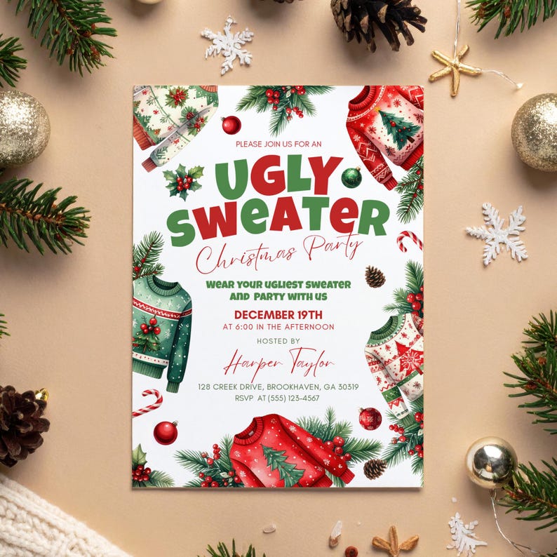 Ugly Sweater Christmas Party Invitation, Ugly Sweater Party Invite ...