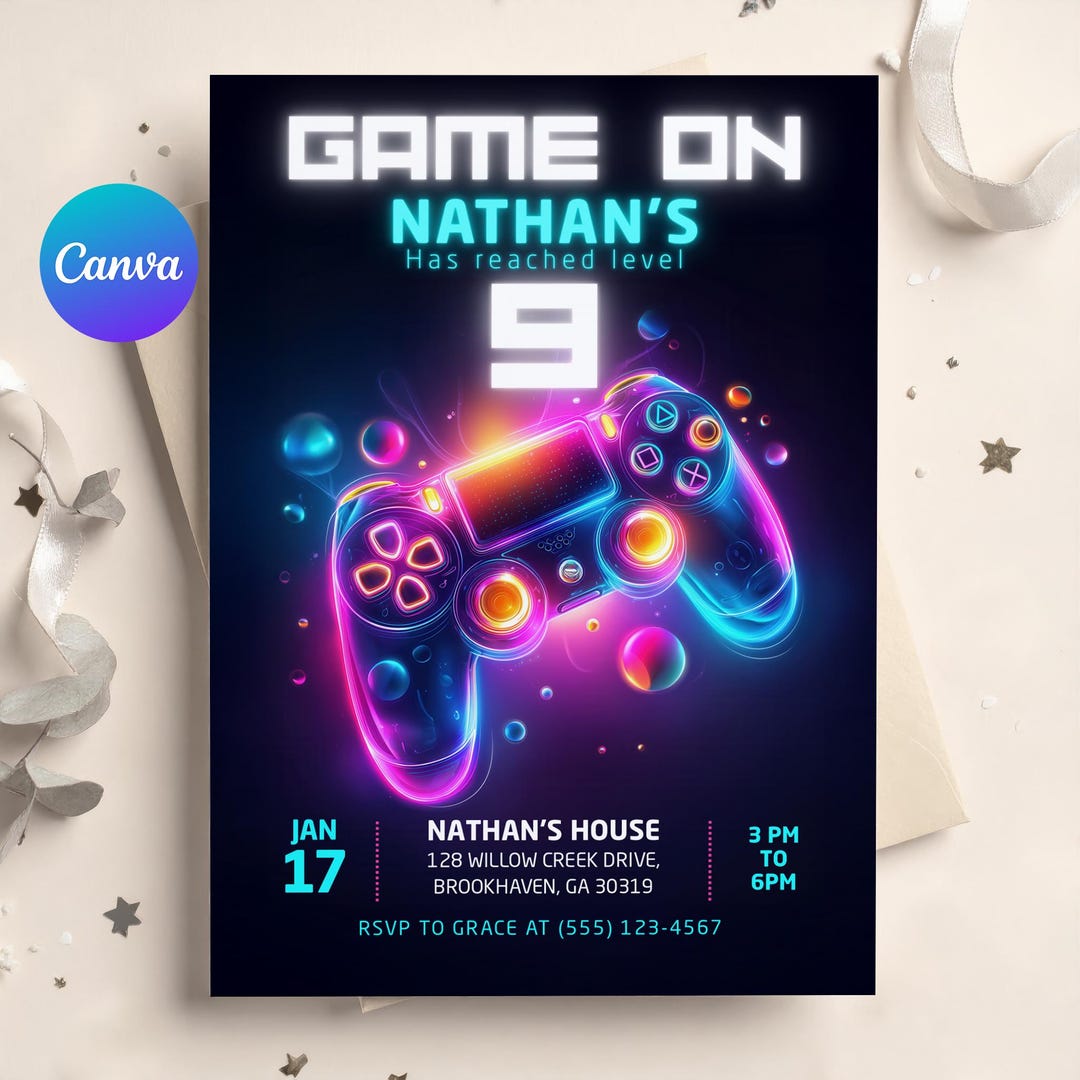 Video Game Birthday Invitation, Gaming Level up Birthday Invite, Gamer ...