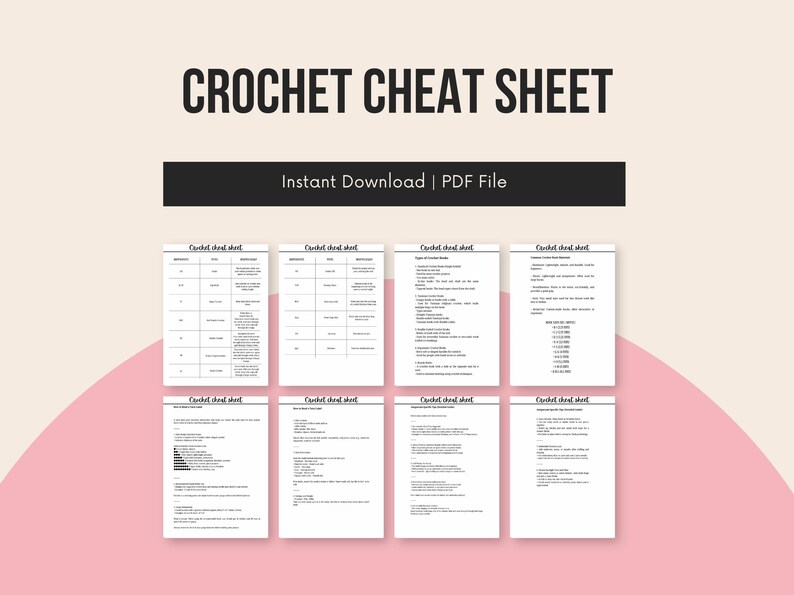 Crochet Cheat Sheet: Abbreviations, Hook & Yarn Guide (PDF Download - Etsy