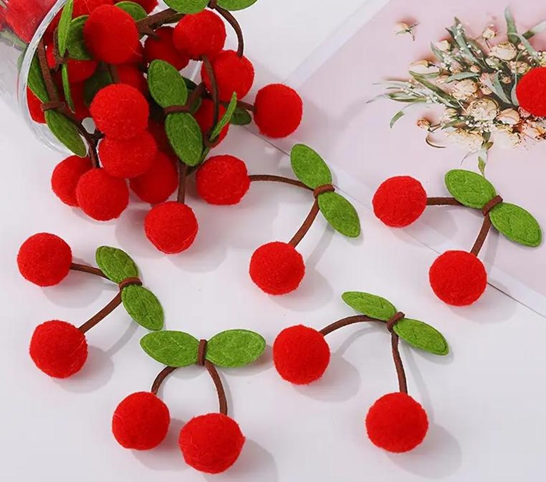Set of 12 Cherry Pom Poms - Etsy