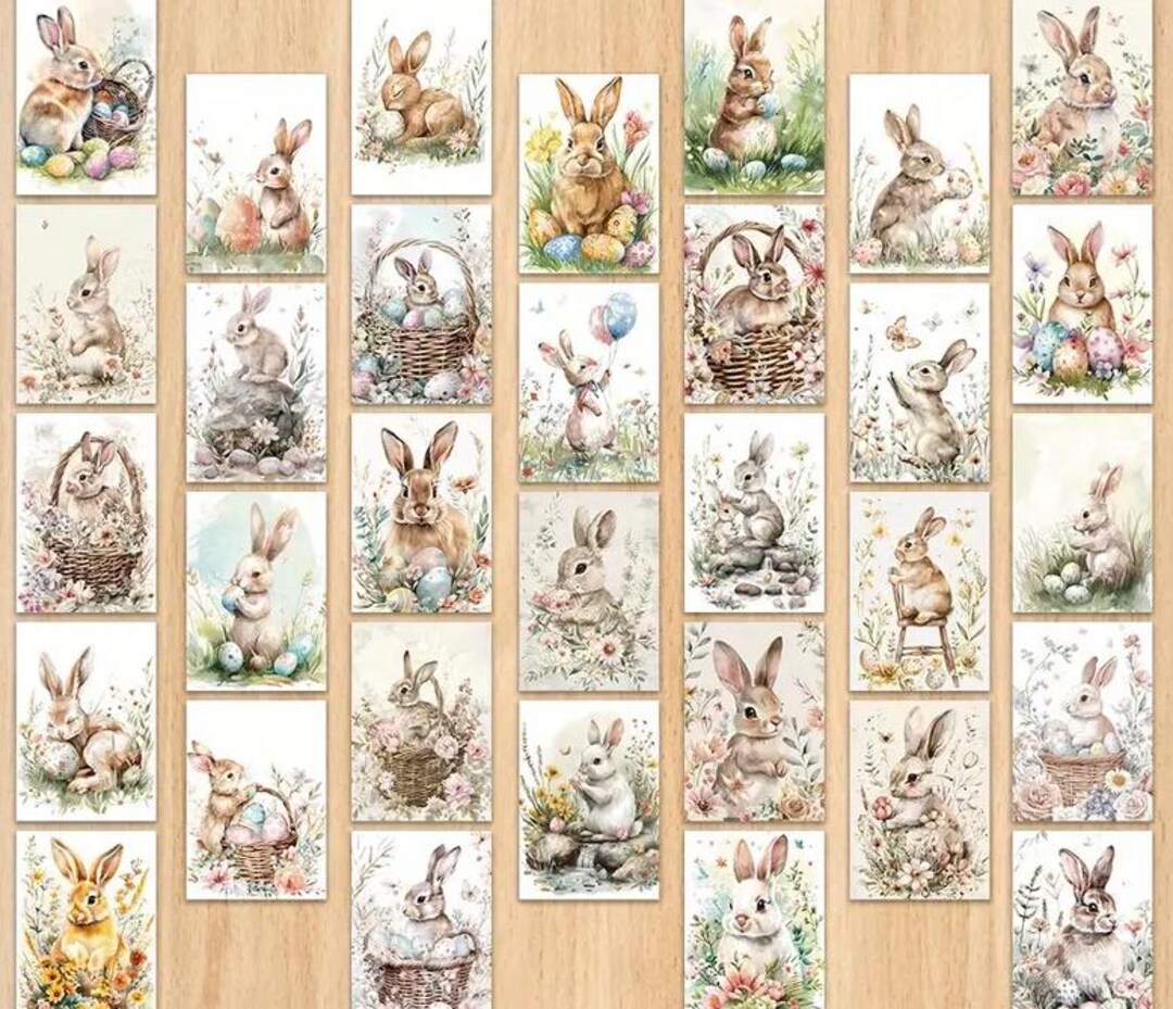 Set of 10 Easter Bunny Post Cards, Junk Journals, Invitations, Planners ...
