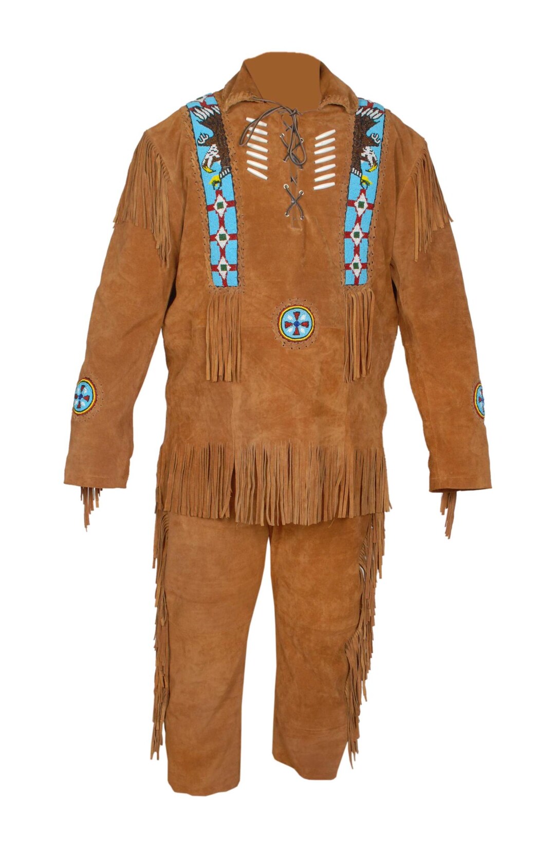 Handmade Men's Native American Style Suede Leather Outfit – Fringed ...