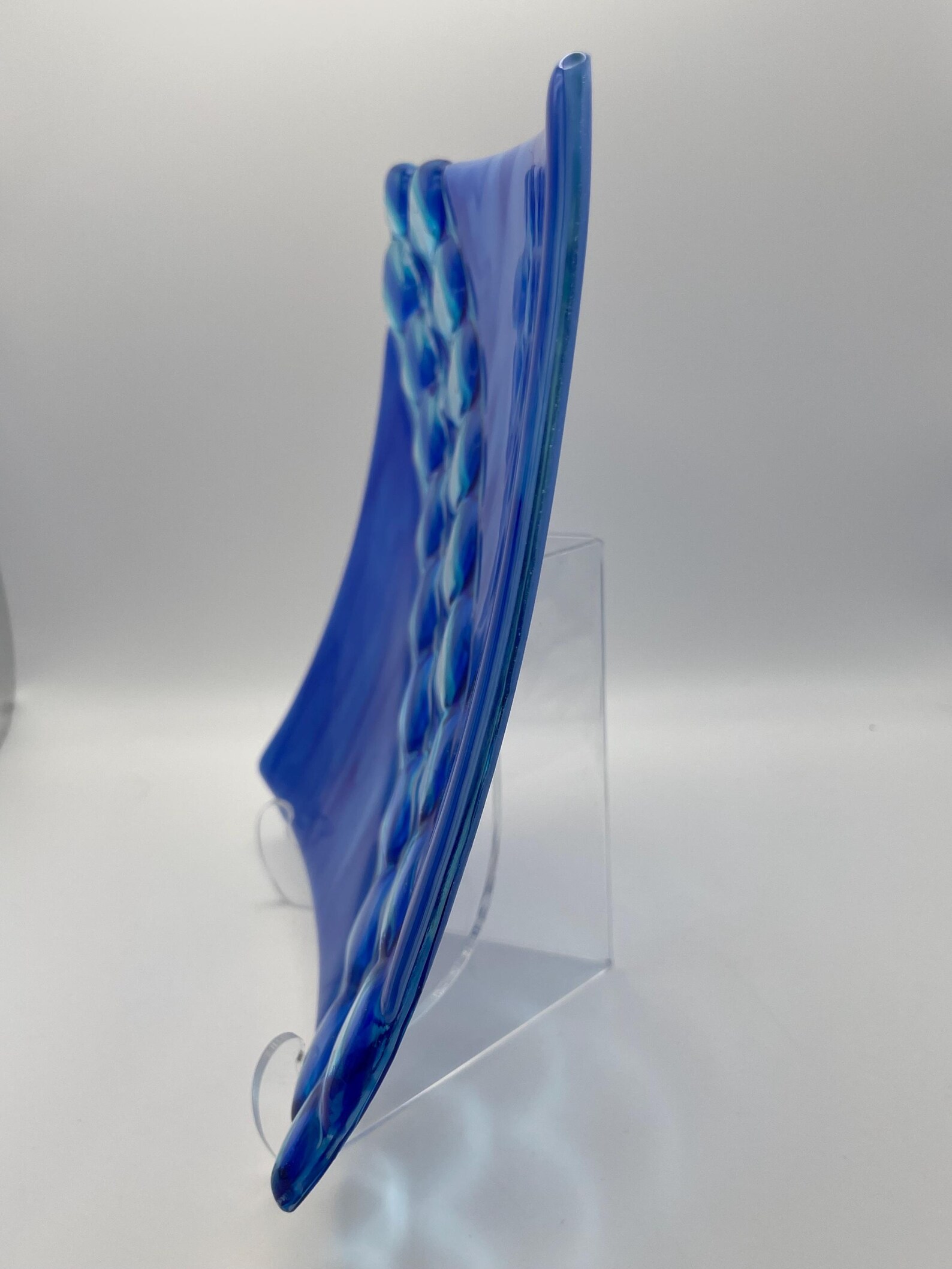 Handmade Fused Glass Optics Plate: Teal, Blue, Light Blue, White and ...
