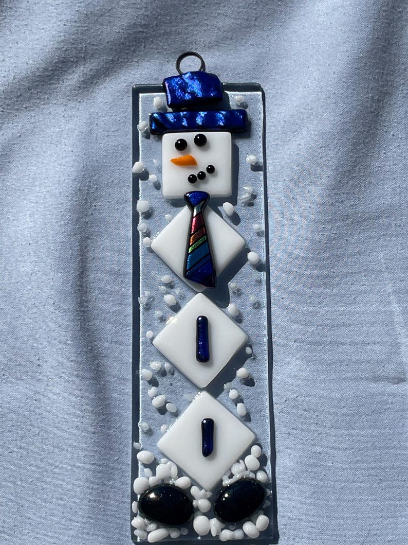 Handmade Glass Snowman Suncatcher: Winter Window Decoration, Christmas ...