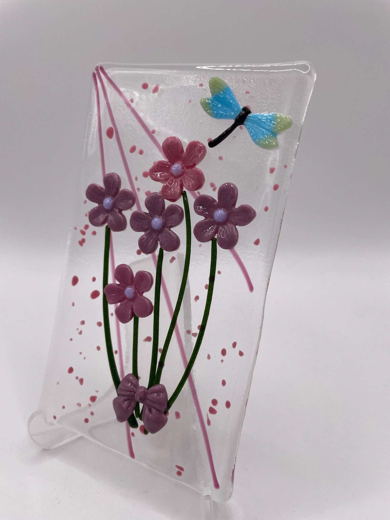Handmade Fused Glass Flower Bouquet With Dragonfly Suncatcher Assorted ...